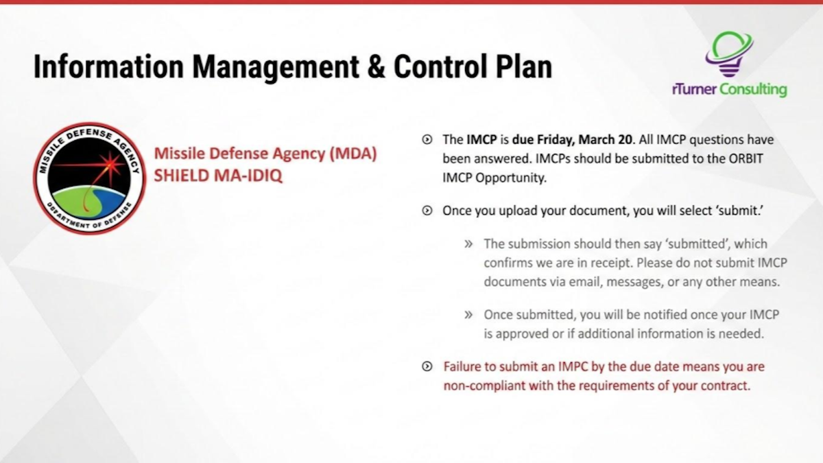 MDA SHIELD Information Management & Control Plan (IMCP) – rTurner ...
